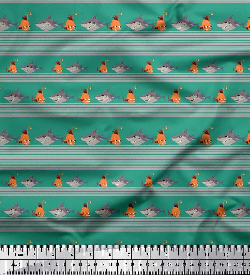 Soimoi Silk Fabric Stripe & Shark Fish Kids Print Fabric by The Yard 42 ...