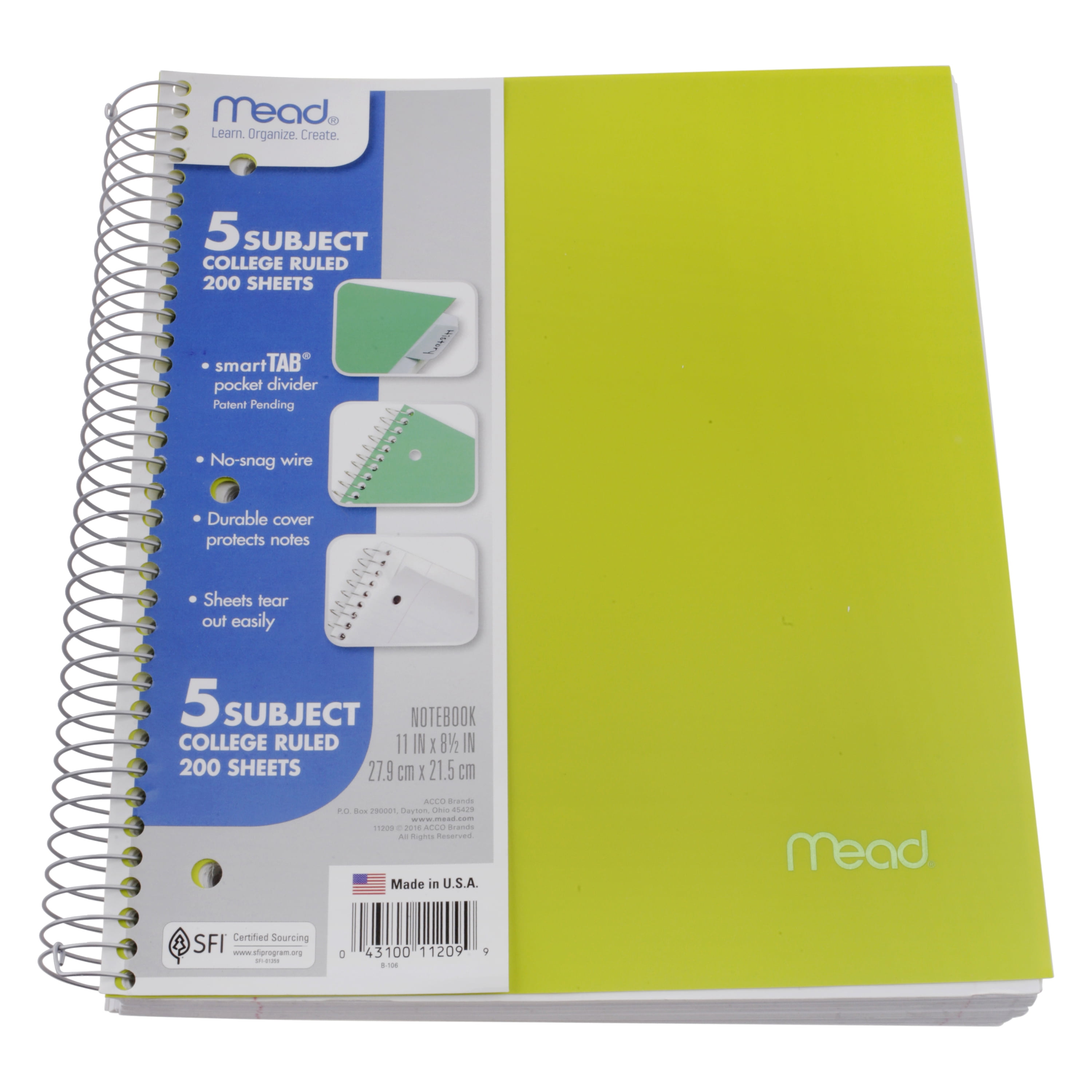 Mead Five Star 5 Subject 200 Sheet College Ruled Notebook Lime mead-five-star-5-subject-200-sheet-college-ruled-notebook-lime