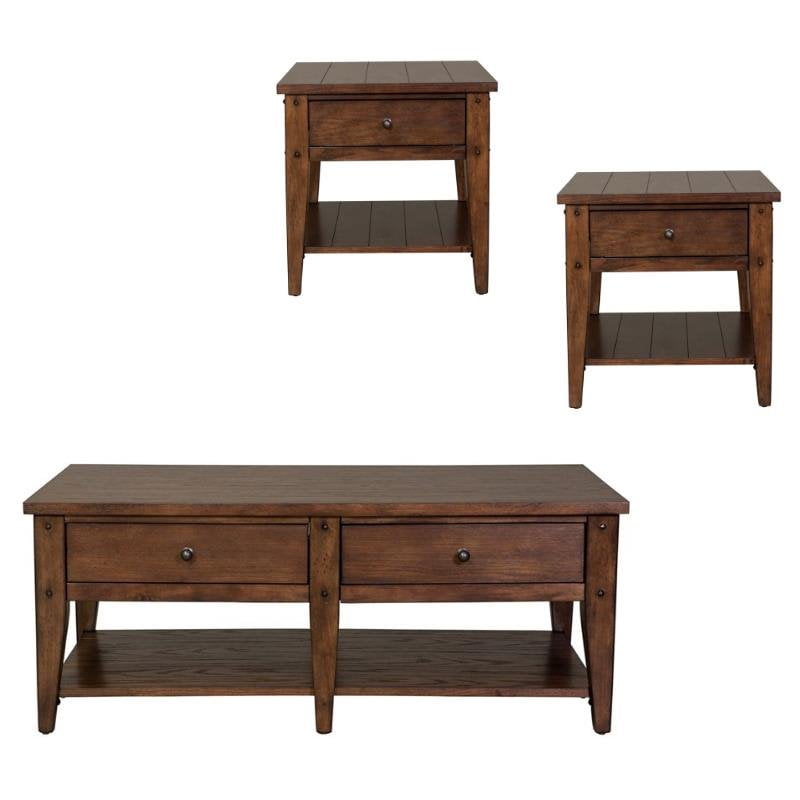 3 Piece Coffee Table and Set of 2 End Table in Oak - Walmart.com