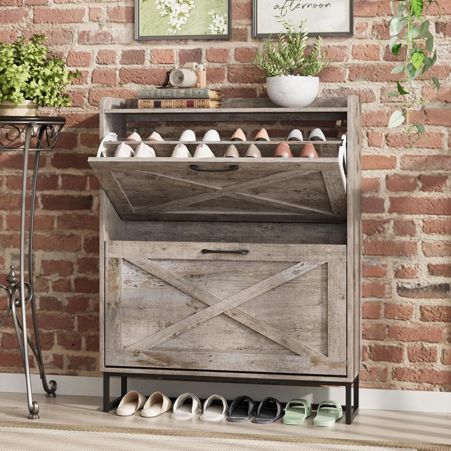 Click here for Veanerwood Modern Shoe Cabinet With 3 Flip Doors &... prices