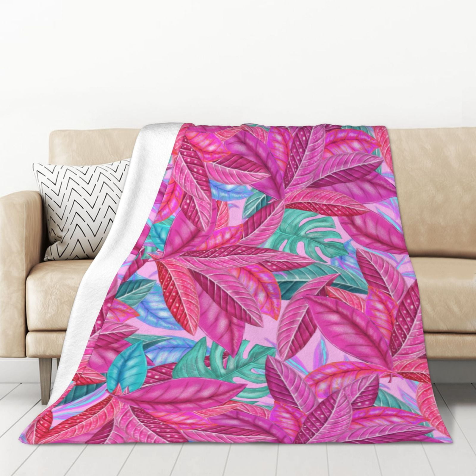 XMXT Throw Blankets, Magenta Tropical Botanical Print Bed Blanket for ...