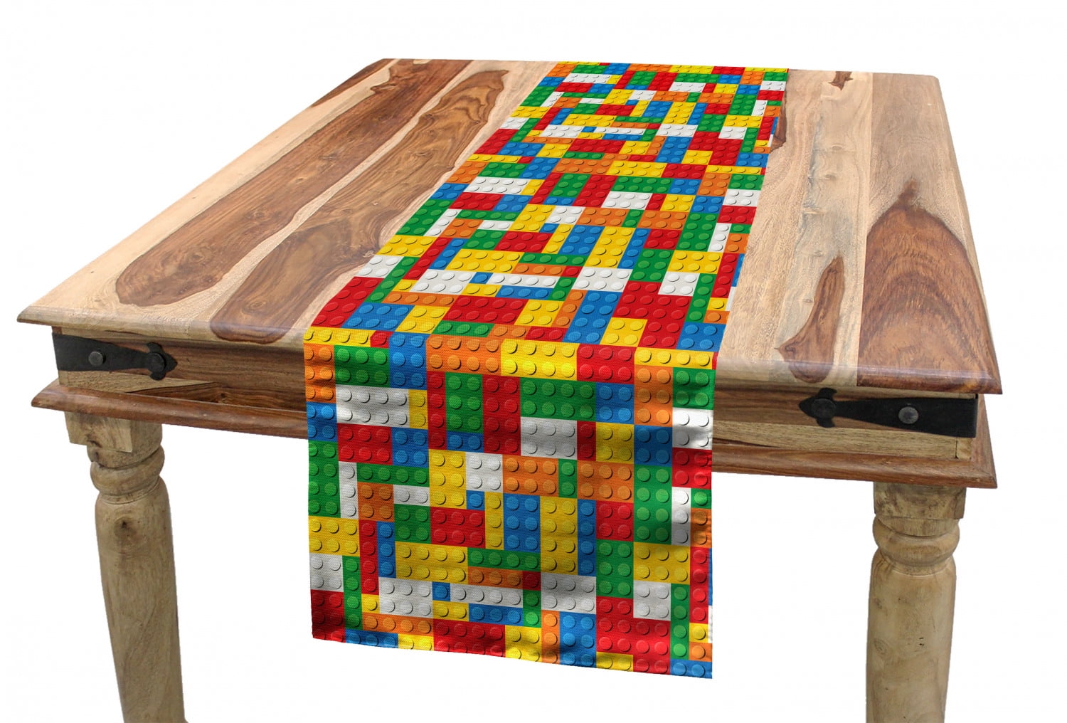 Colorful Table Runner, Nursery Pattern Repetitive Toy Brick Parts ...