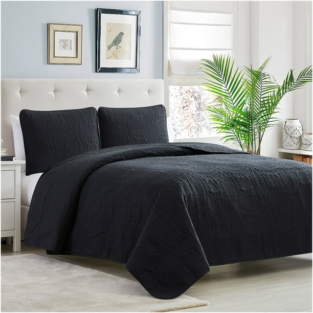 Mellanni Bedspread Coverlet Set Black - Reversible Bedding Cover ...