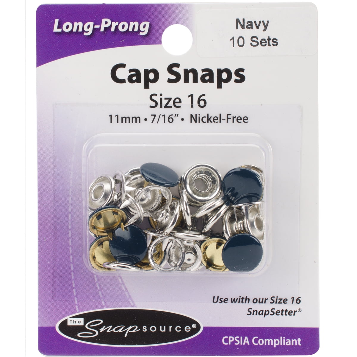 Capped Long-Prong Snaps Size 16 10/Pkg-Navy - Walmart.com