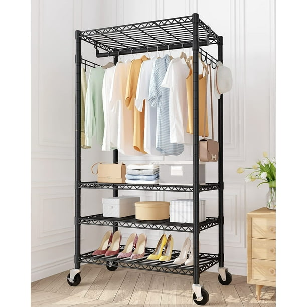 HOKEEPER Heavy Duty Rolling Wire Garment Rack Clothes Rack with Wheels ...