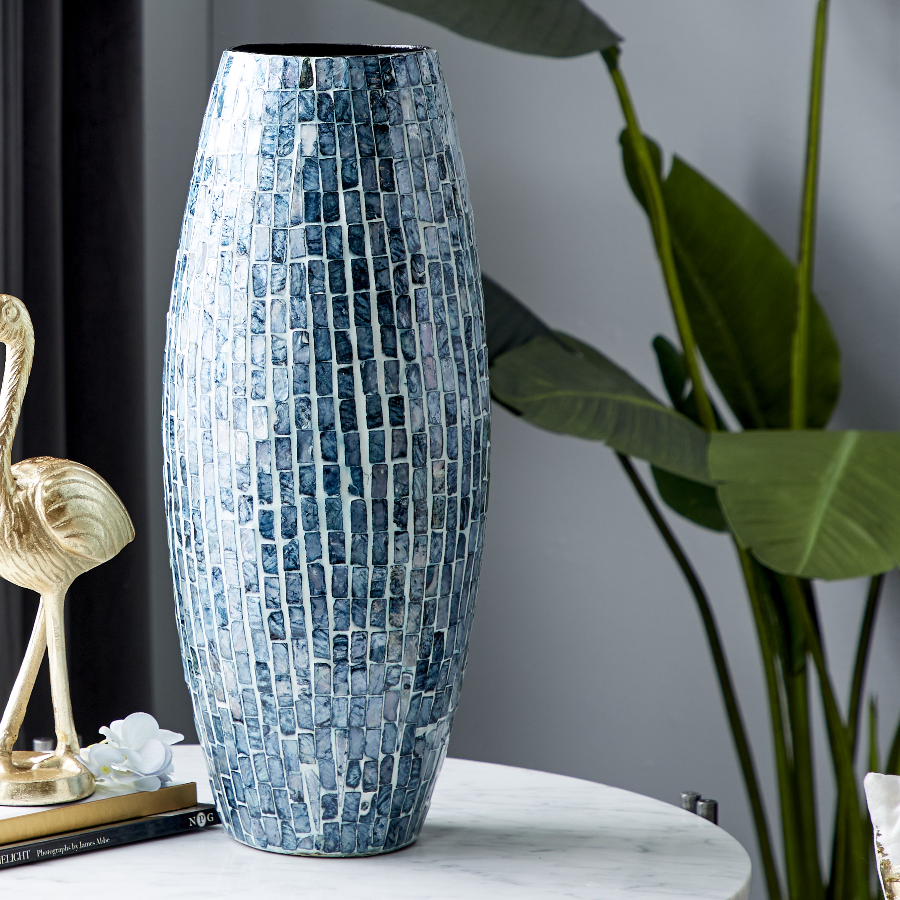 DecMode 19" Handmade Blue Mother of Pearl Vase - Walmart.com