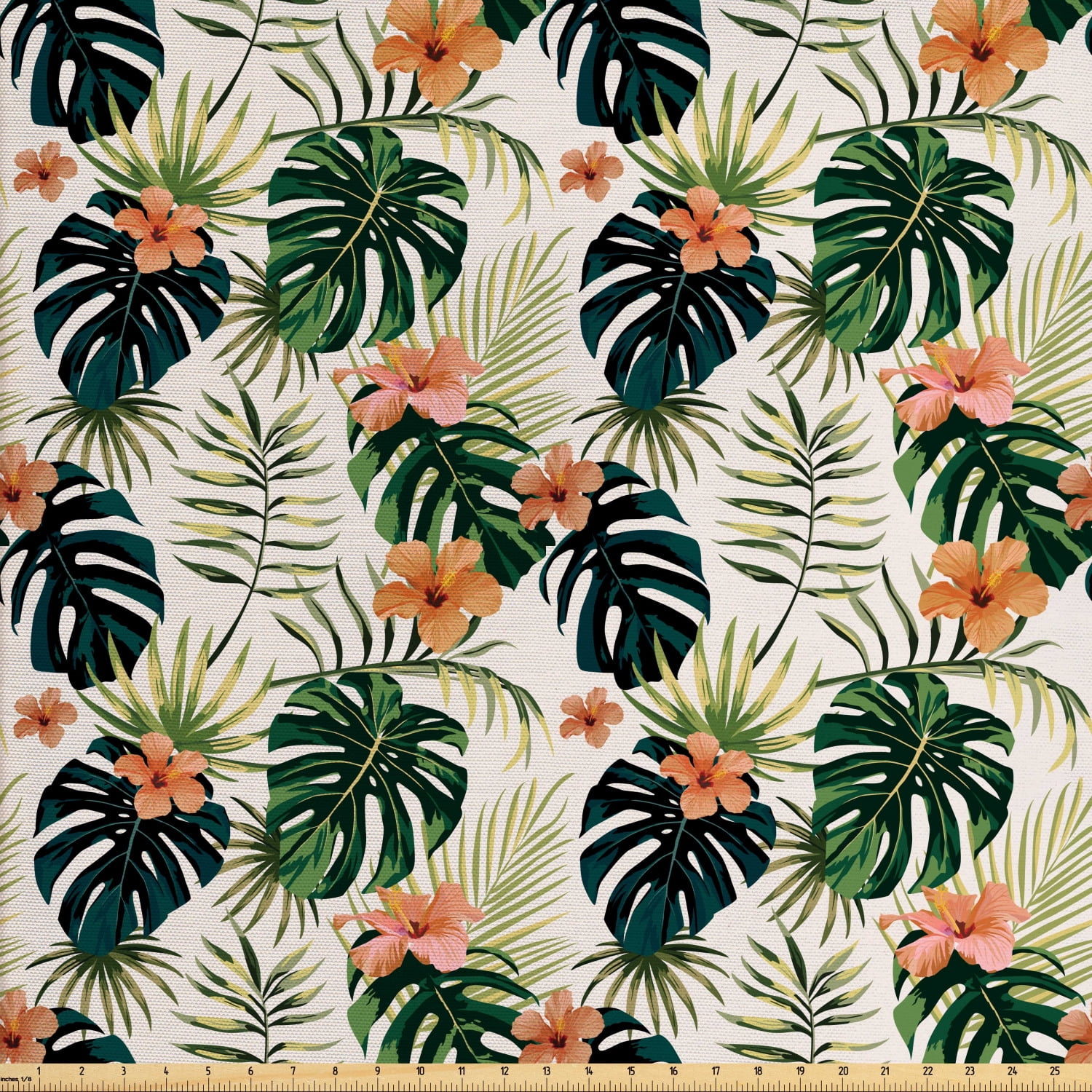 Hibiscus Fabric by The Yard, Tropical Flowers in Real Life Tones ...
