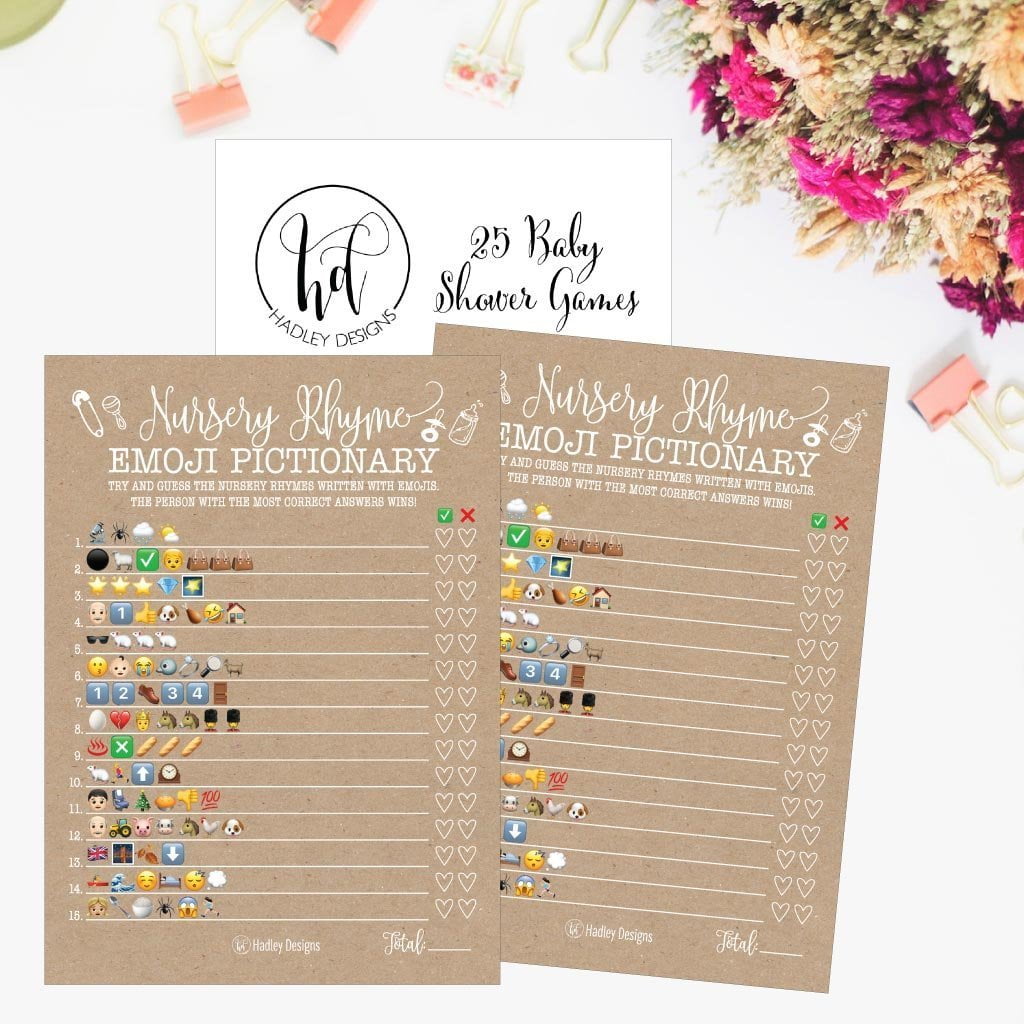 25 Kraft Nursery Rhyme Baby Shower Emoji Game