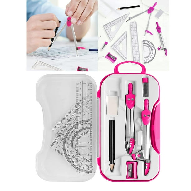 Math Geometry Set Protractor Ruler Pencil with Storage Case Eraser ...