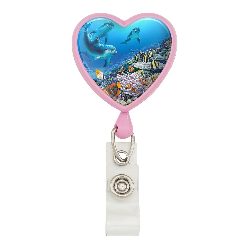 Ocean Underwater Dolphins Scuba Diving Reef Heart Lanyard Retractable ...