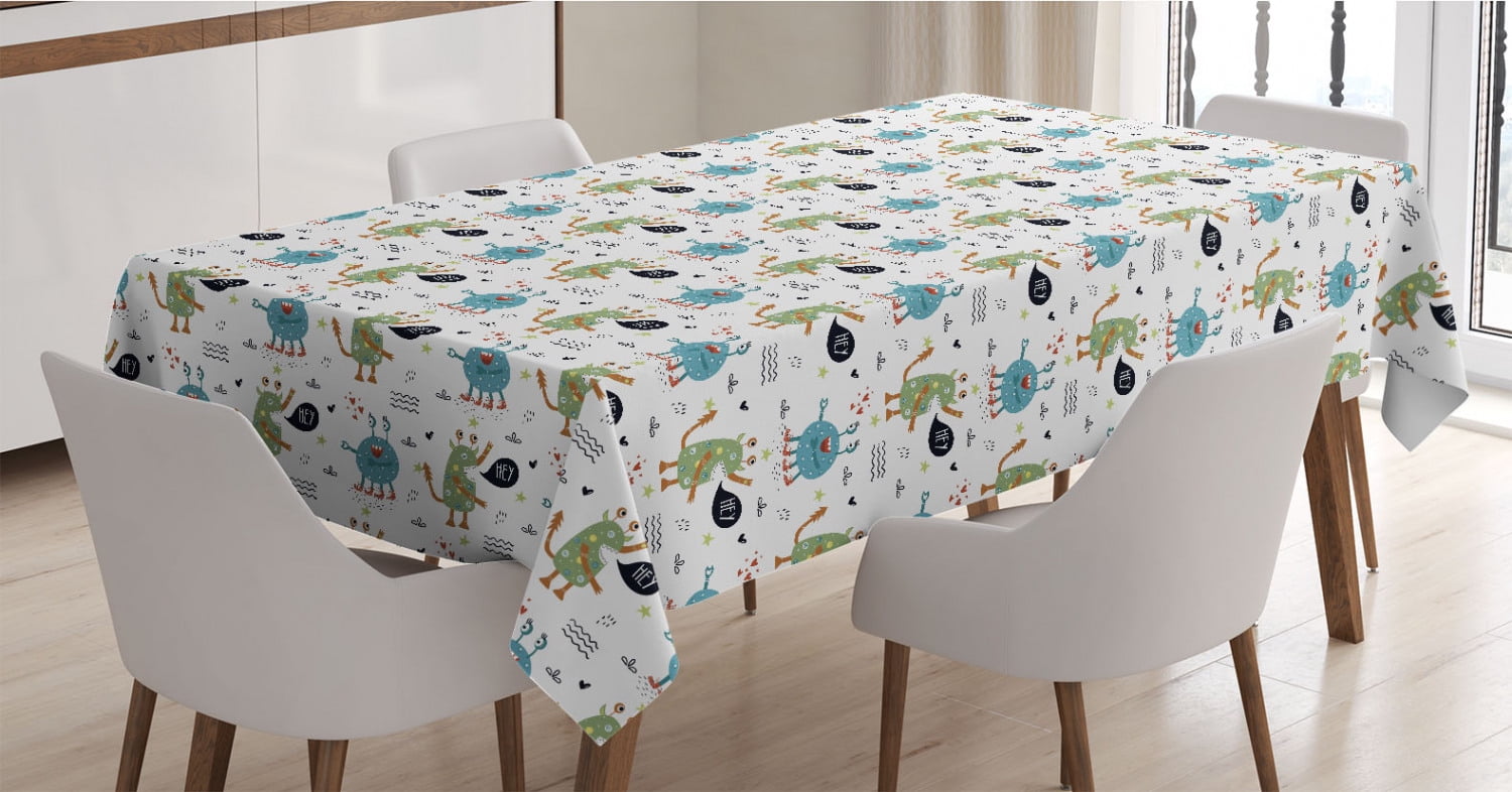 Funny Tablecloth, Funky Monsters and Smiling Creatures Playing with ...