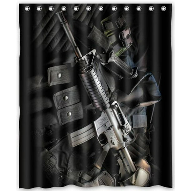 GreenDecor Gun Waterproof Shower Curtain Set with Hooks Bathroom ...