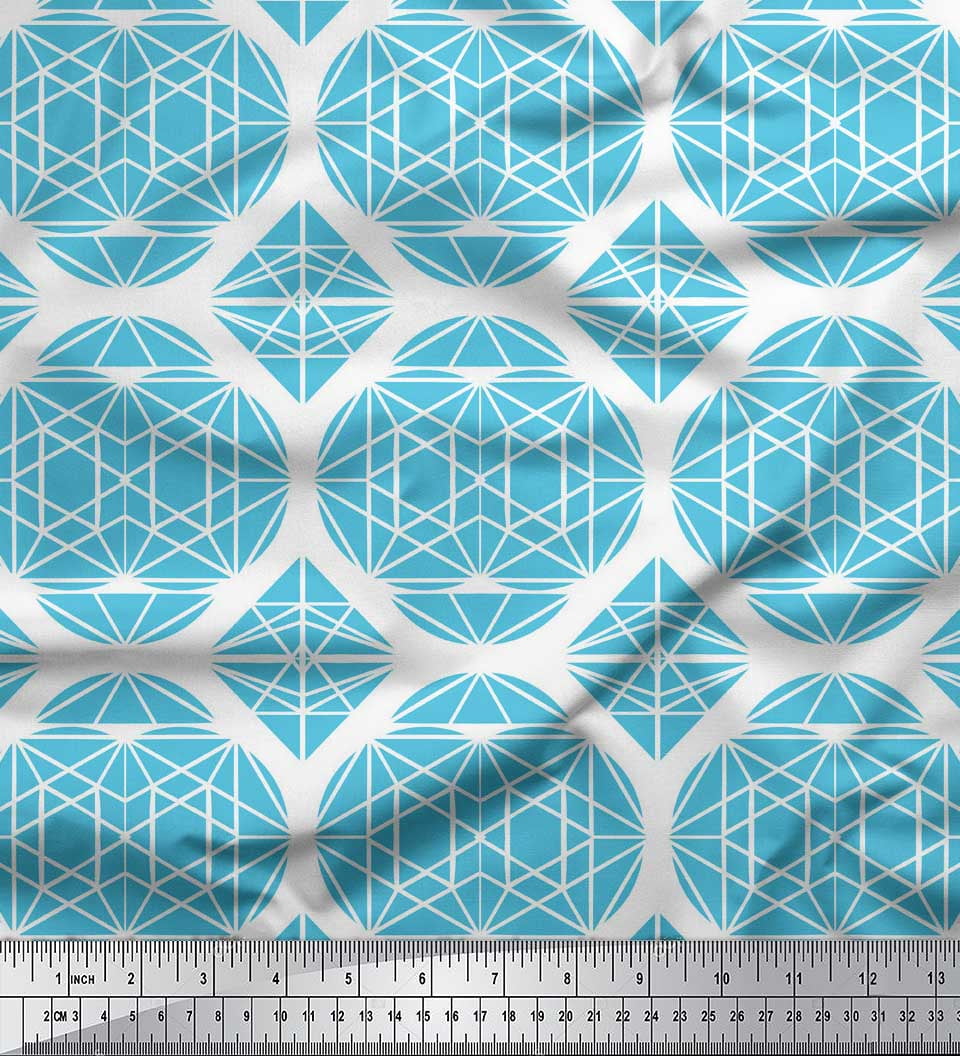 Soimoi Blue Viscose Chiffon Fabric Triangle & Art Geometric Fabric ...