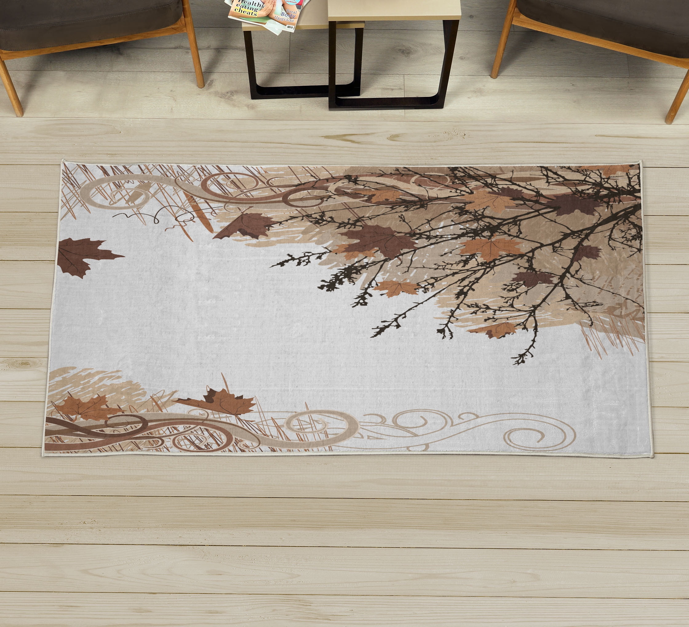 Nature Decorative Rug, Autumn Maple Leaves Branches in Fall Earthen ...
