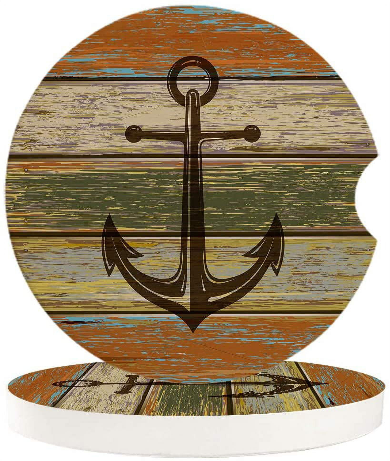ZHANZZK Vintage Old Wooden Planks and Anchor Set of 6 Car Coaster for ...