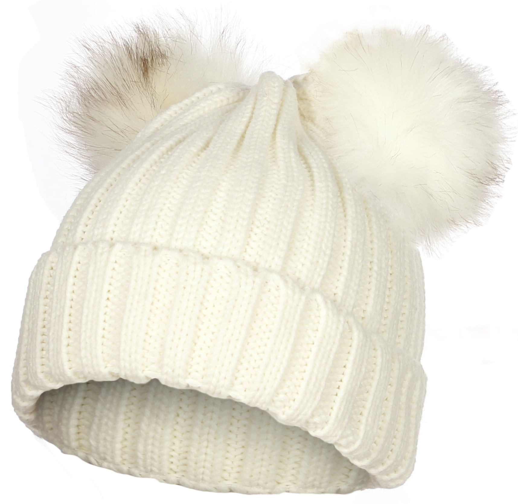 Emmalise Emmalise Womens Double Pom Pom Beanie Warm Winter Knit Hat