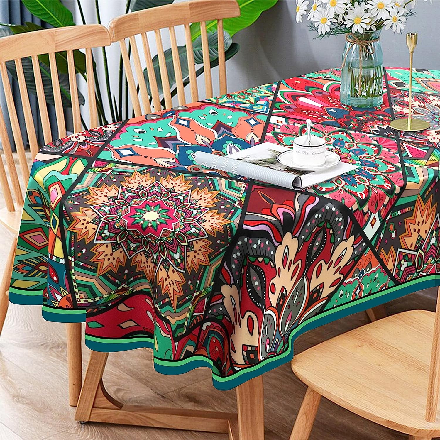 Oval Tablecloth 54 x 72 Inch Boho Waterproof Table Cloth -Medallion ...