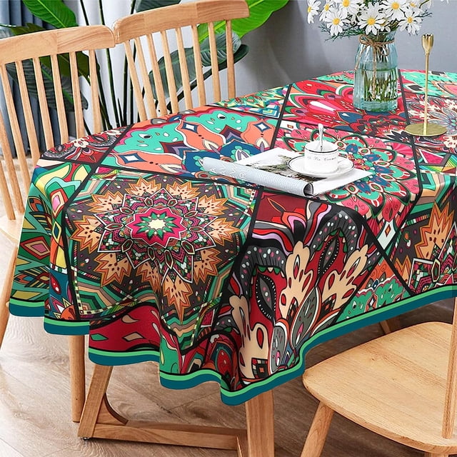 Oval Tablecloth 54 x 72 Inch Boho Waterproof Table Cloth -Medallion ...
