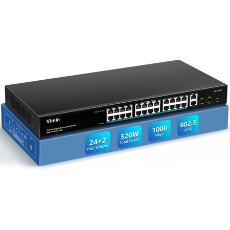 V 24 Port Gigabit PoE Switch Unmanaged with 2 Uplink Gigabit Ports & 2 ...