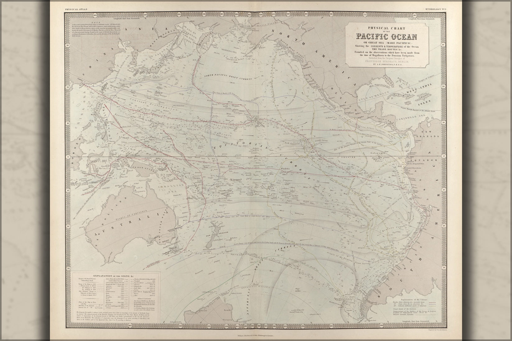 24"x36" Gallery Poster, map of Pacific Ocean 1848 - Walmart.com