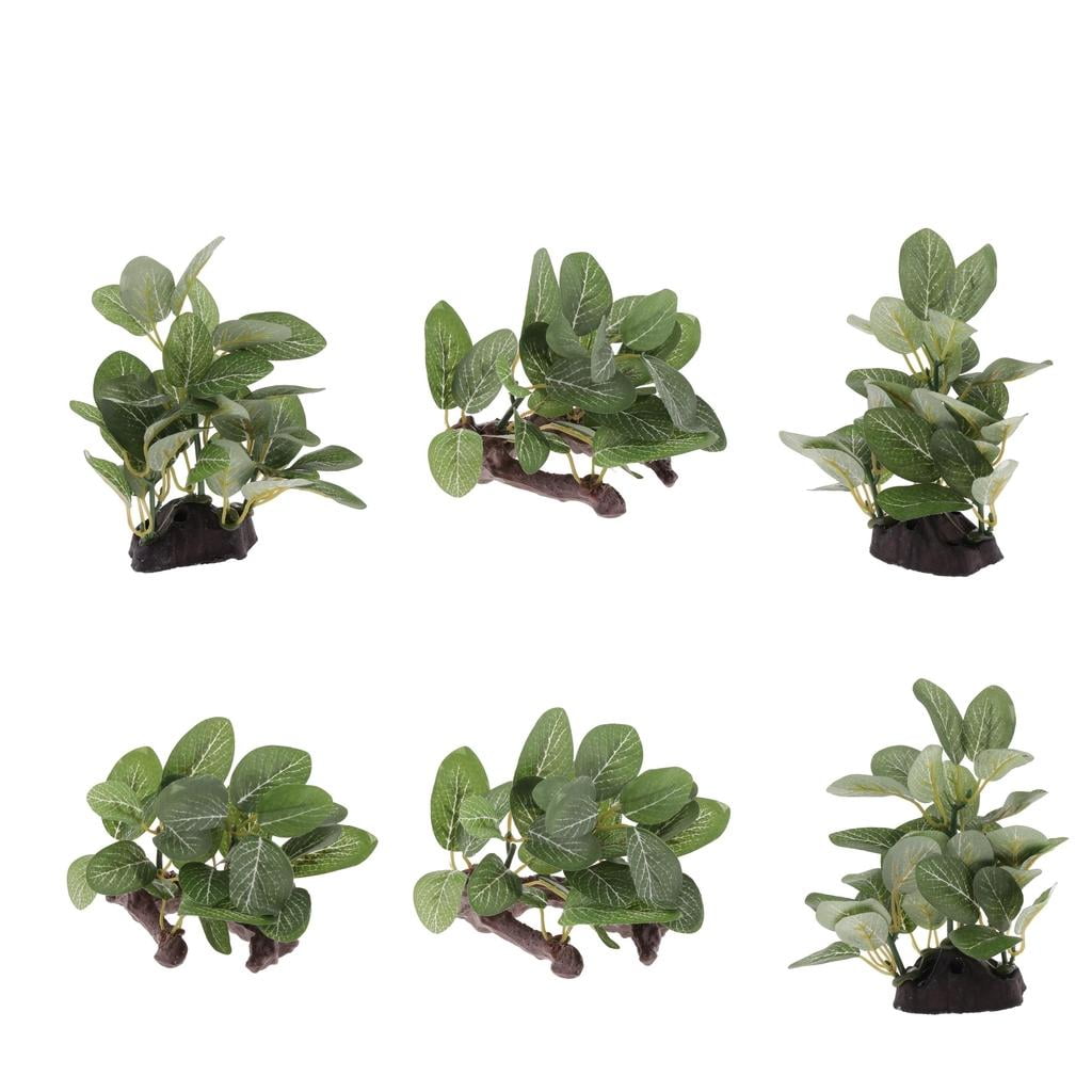 6 x Bearded Dragon Resin Artificial Water Grass Plants, Reptile Leaves ...