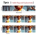 7 Piece Linen Table Runner and Placemats Set, Bull Chef Cook Fire Round ...