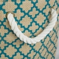 CC Home Furnishings 12" Brown and Teal Burlap Round Small Bin with Rope ...