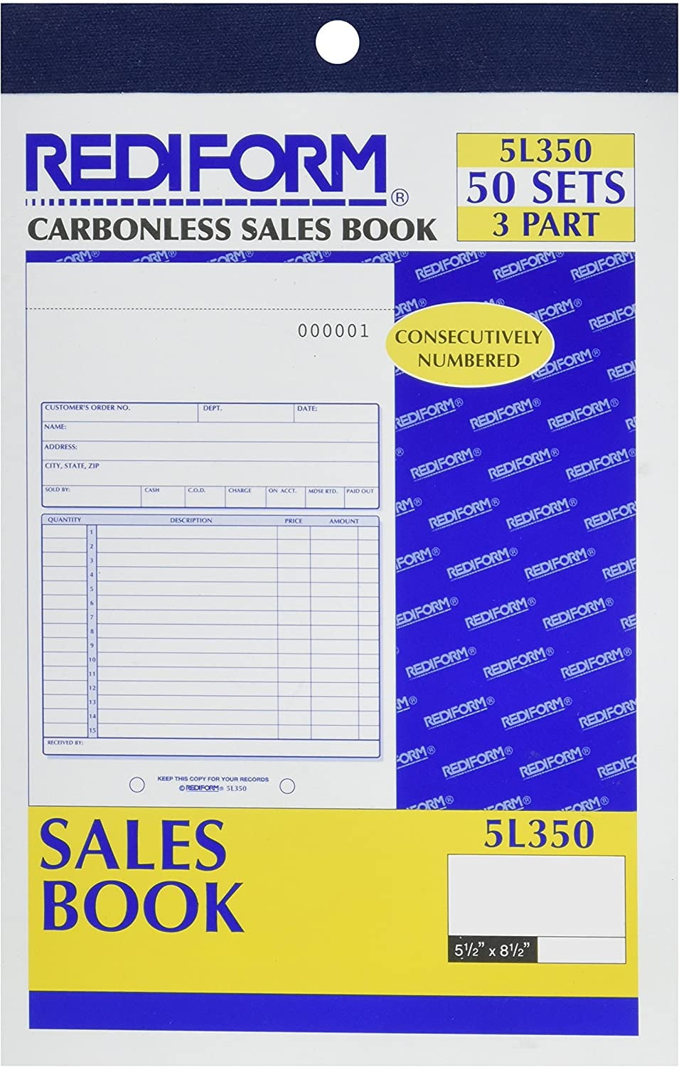 Rediform Sales Order Book, Carbonless, 3 Part, 5.5 x 7.875 Inches, 50 Forms (5L350) | Walmart Canada