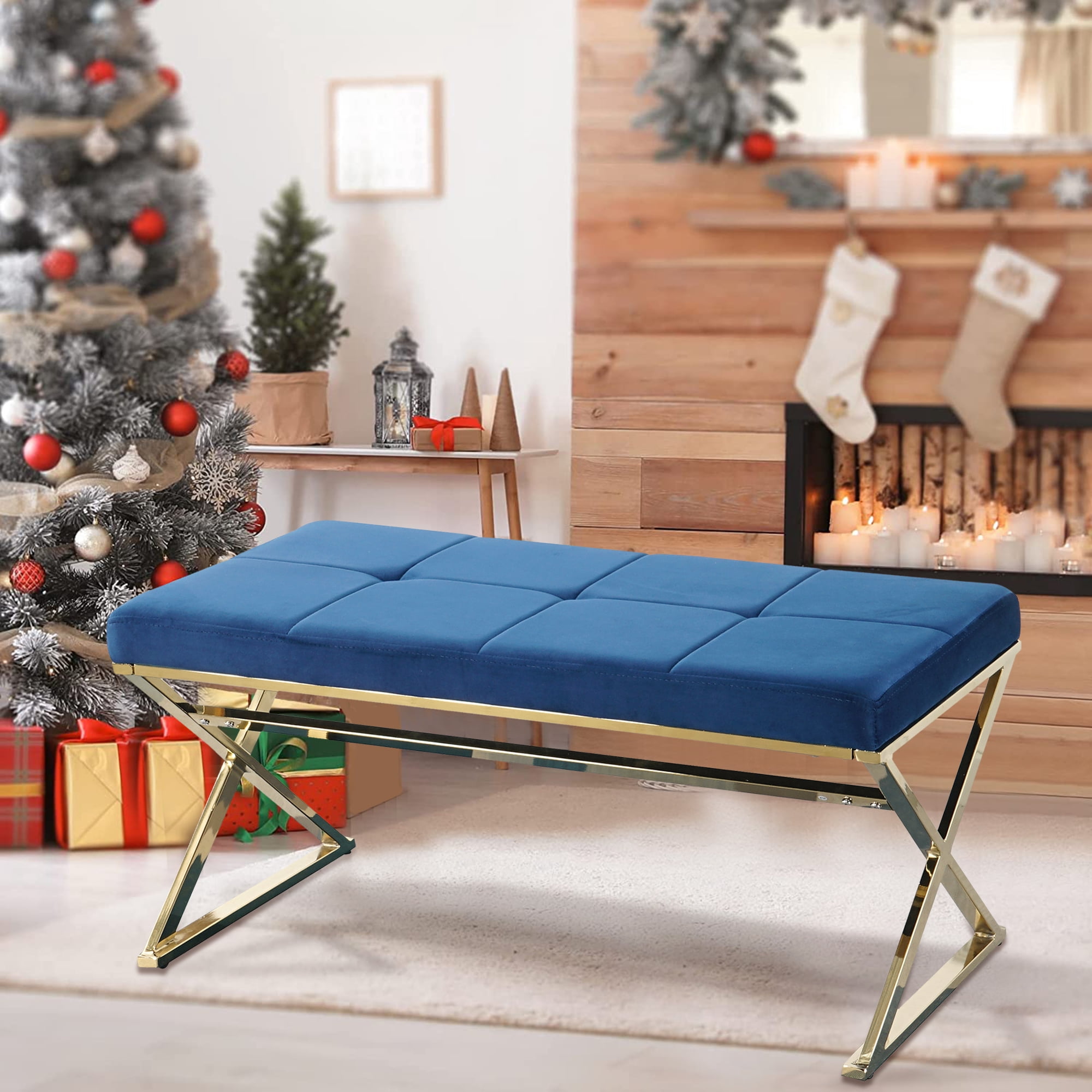 SYNGAR Upholstered Bedroom Bench, Modern Velvet Footstool Bench Seat ...