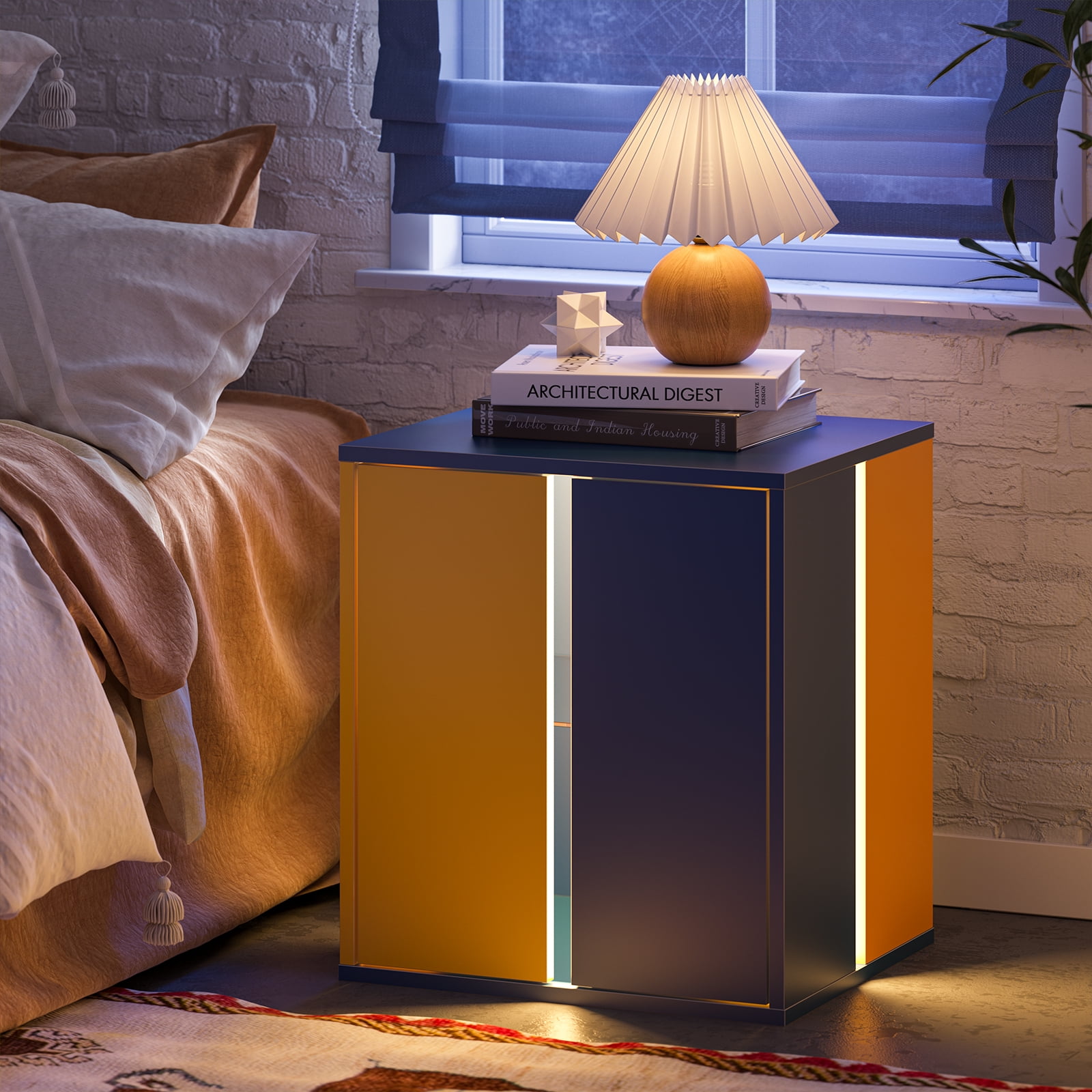 Cubehom LED Nightstand，Modern Bedside Table with 1 Glass Storage Shelf ...