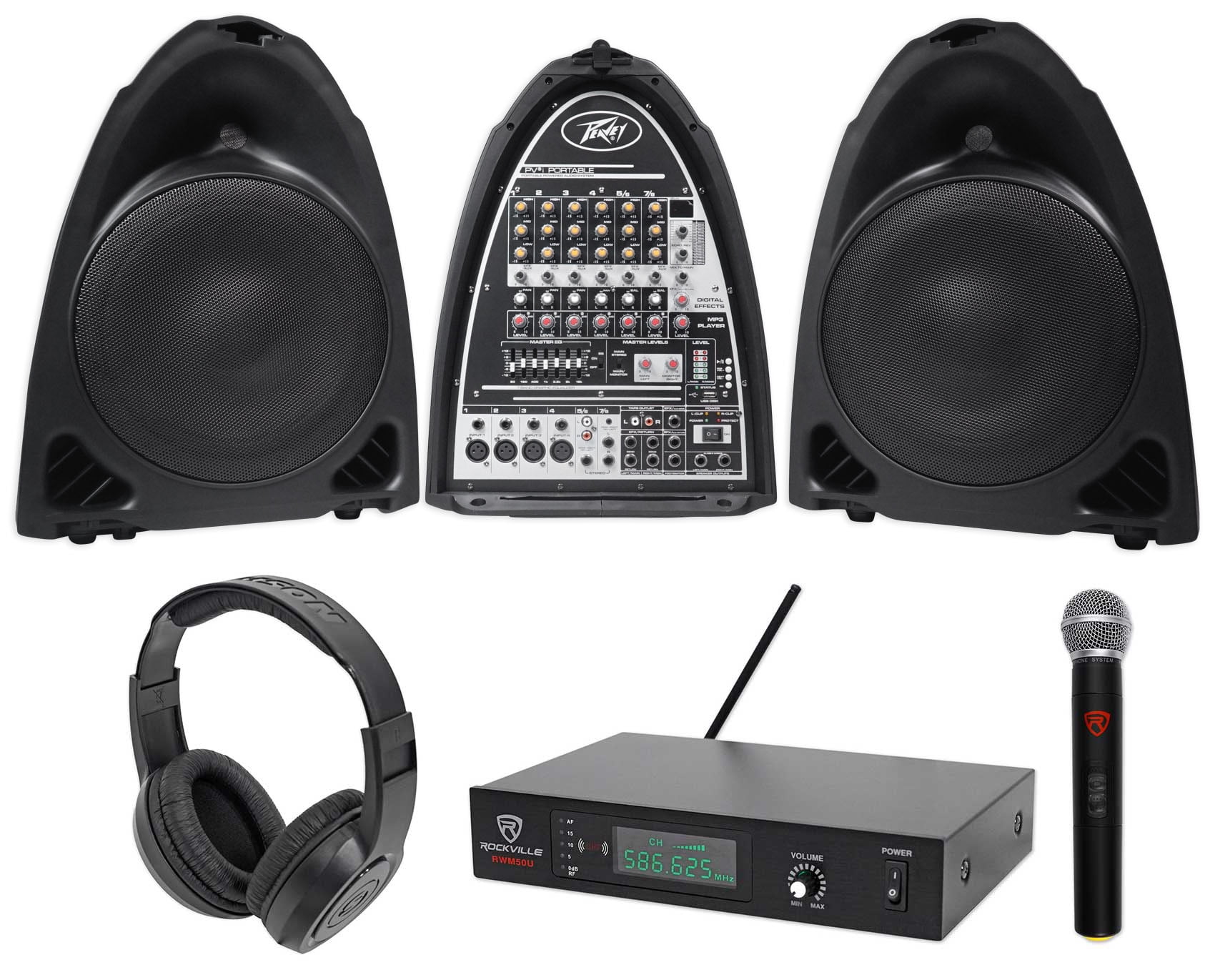 Peavey Pvi Portable 300w DJ PA System (2) Speakers+Mixer+Wireless Mic ...