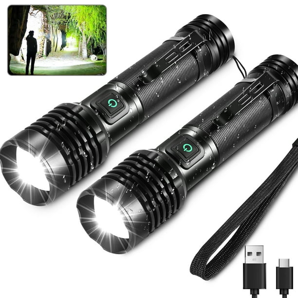 2 Pack Rechargeable Flashlights, High Lumens Compact LED Flashlights ...