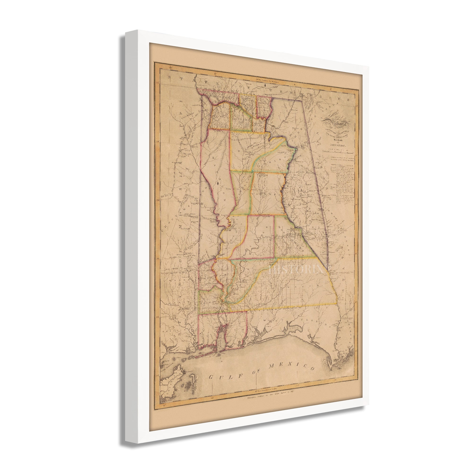 1819 Alabama Map - Framed Vintage Alabama Map - History Map of Alabama ...