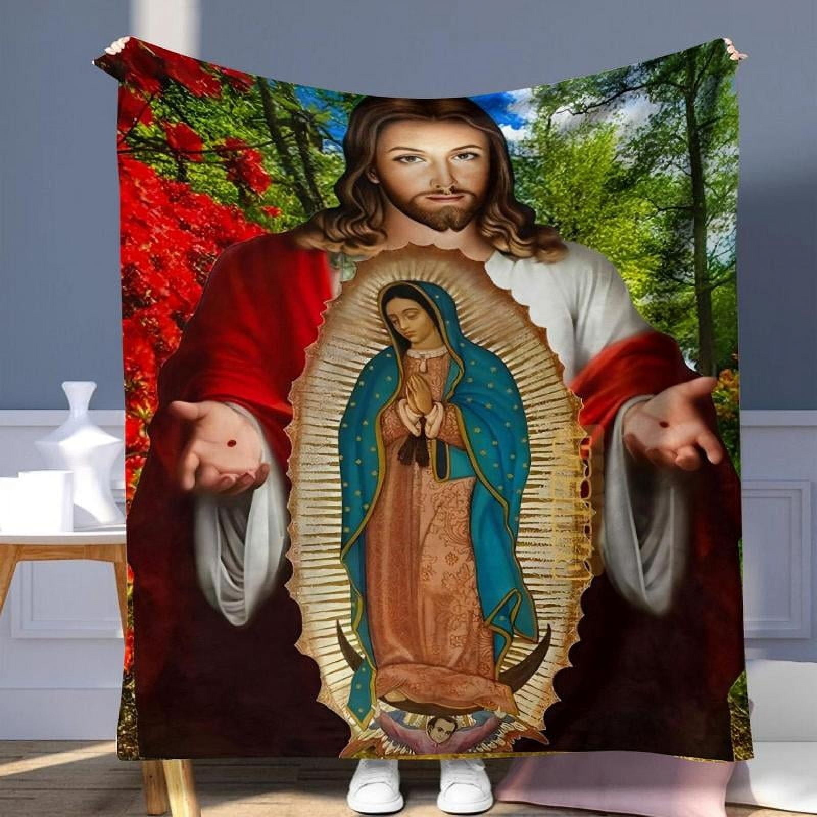Manta con estampado de Jesús y la Virgen María, manta suave con ...