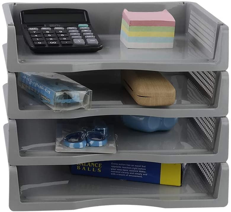 Parlynies Office Paper Tray, Plastic Stackable File Holder, Grey Office ...