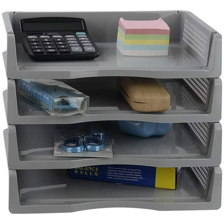 Parlynies Office Paper Tray, Plastic Stackable File Holder, Grey Office ...