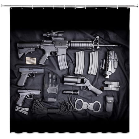Gun Firearm Equipment Shower Curtain Military Armoring Theme Decor ...