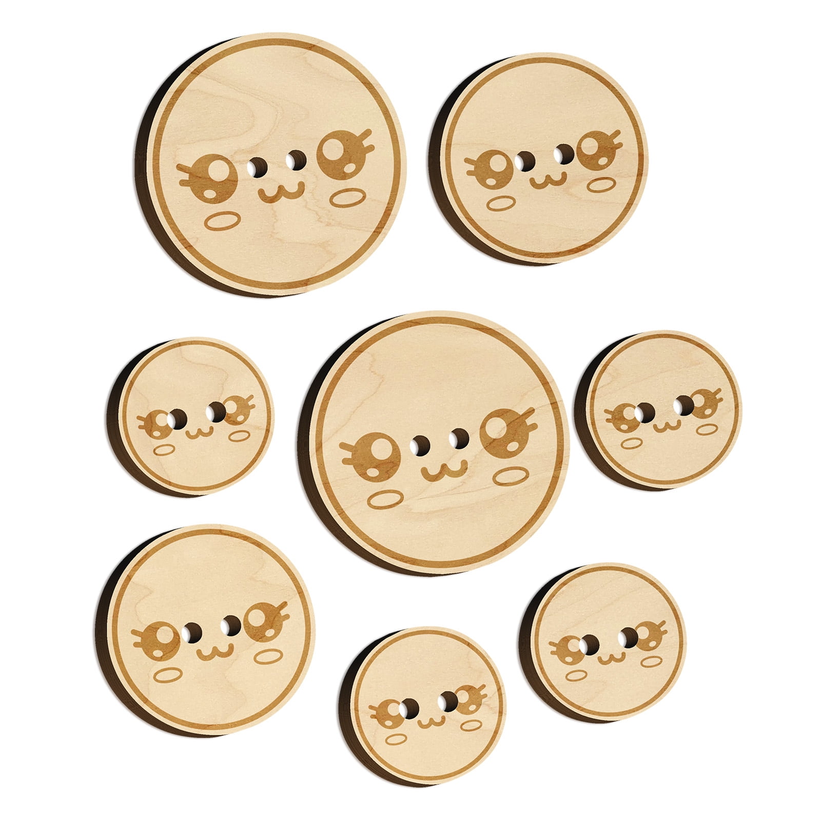 Kawaii Cute Sparkly Eyes Face Wood Buttons for Crochet Knitting Sewing ...