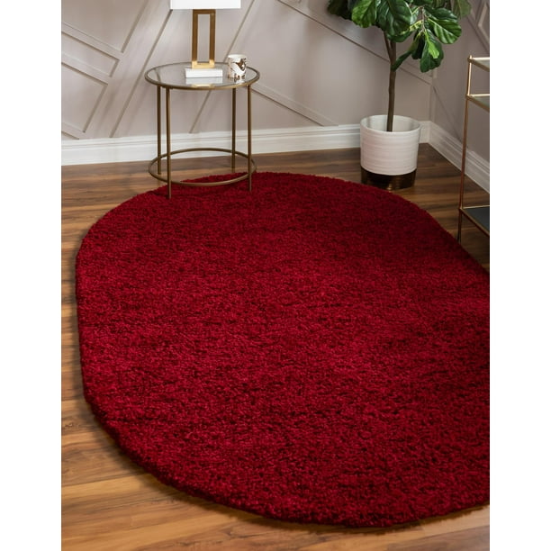 Rugs.com Solid Shag Collection Rug – 5' x 8' Oval Cherry Red Shag Rug ...