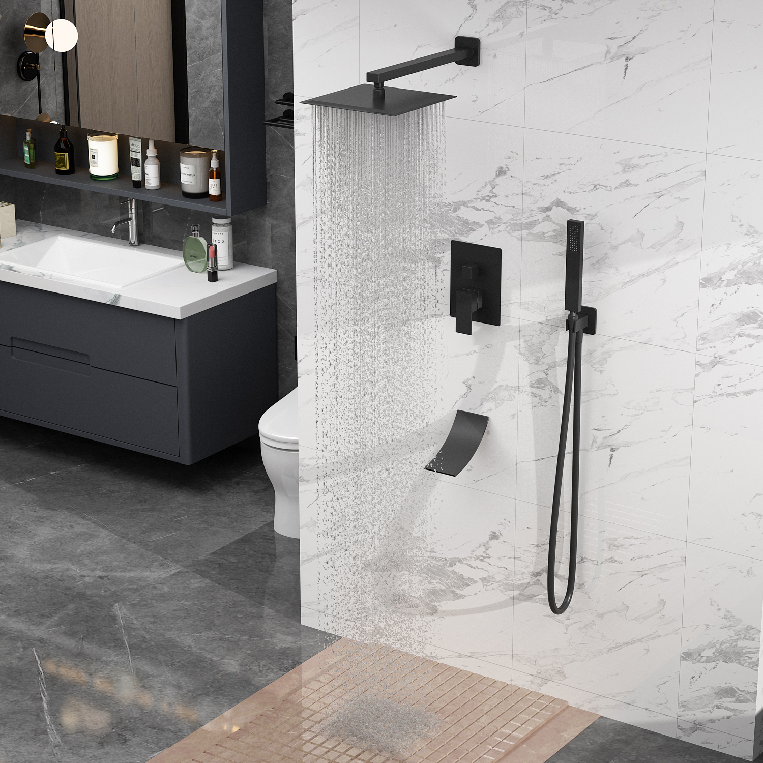 Tub Shower Faucet Set, Bathtub Shower System with Waterfall Tub Spout ...