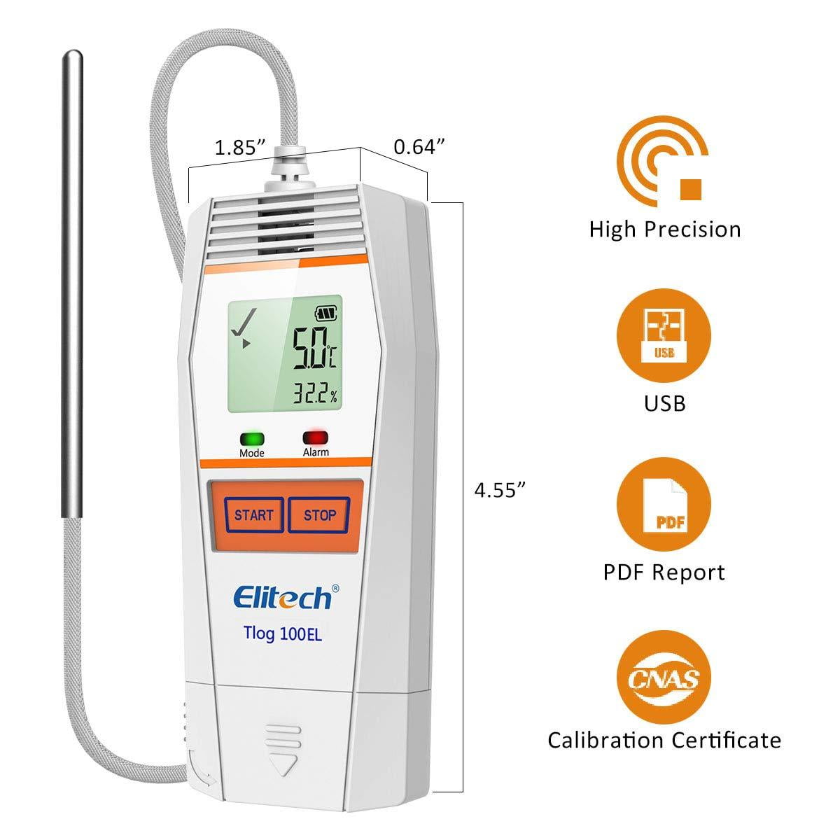 Elitech Digital Temperature Data Logger Reusable Recorder Ultra Low Temp with External Sensor, 5 ...