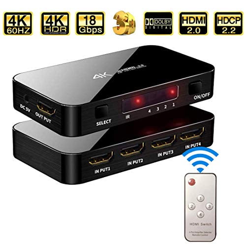 4 Input 1 Output HDMI Switch, 4K Ultra HD HDMI Switcher Support 3D ...