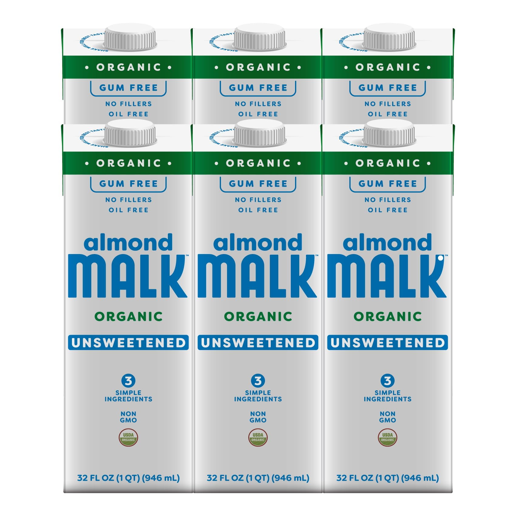Malk Organic Unsweetened Almond Milk - 32 fl oz - 6 pack - Non GMO ...