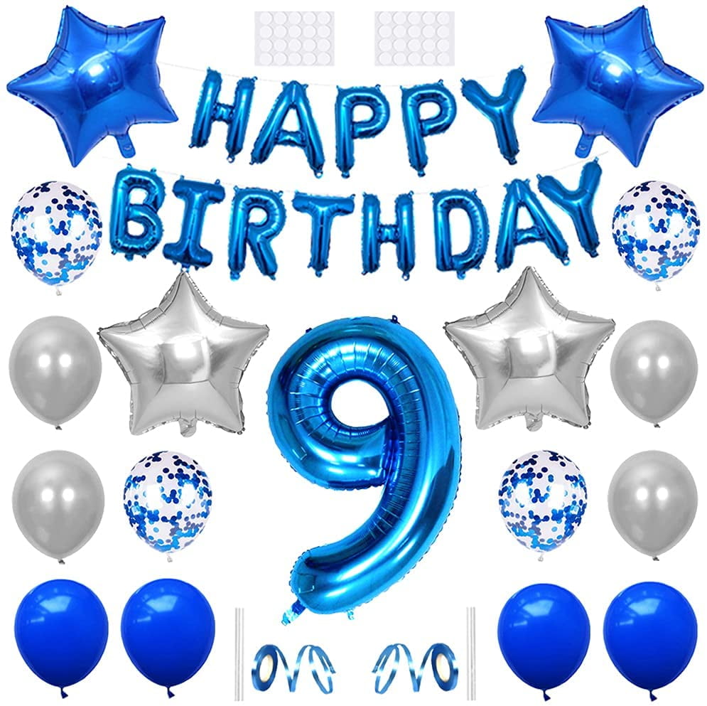 9th Birthday Decoration Happy Birthday Banner Balloon 9 Year Old 9th-birthday-decoration-happy-birthday-banner-balloon-9-year-old