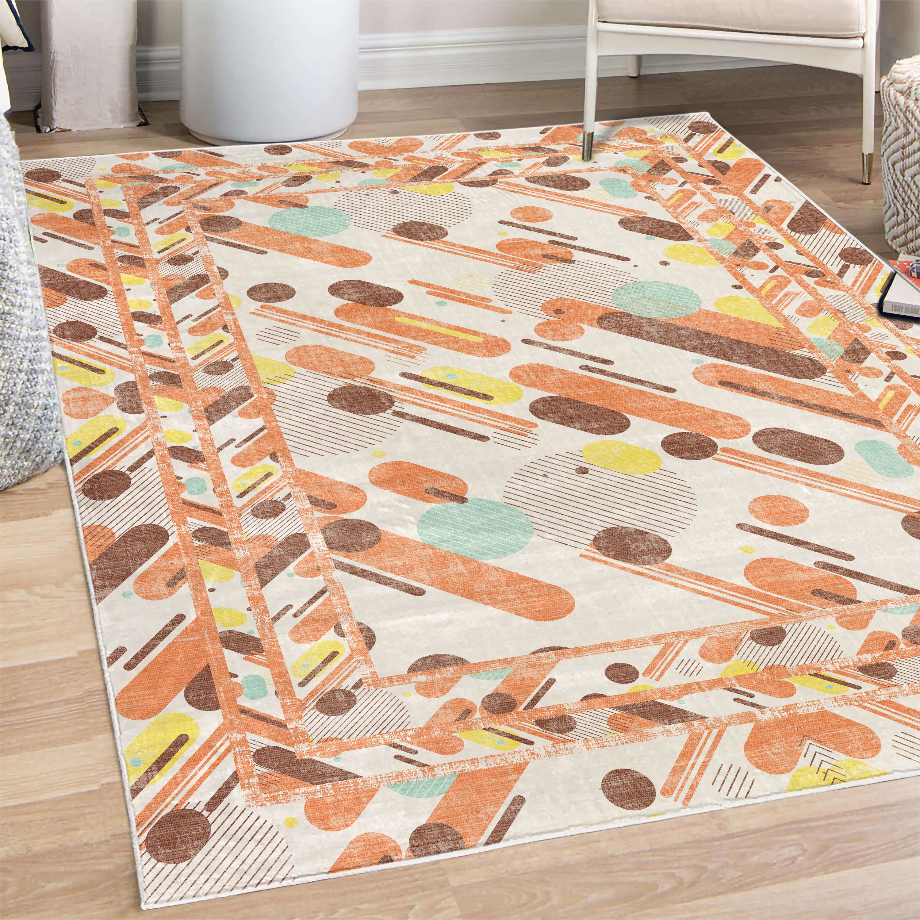 Geometric Decorative Rug, Abstract Diagonal Striped Look Rounds and ...