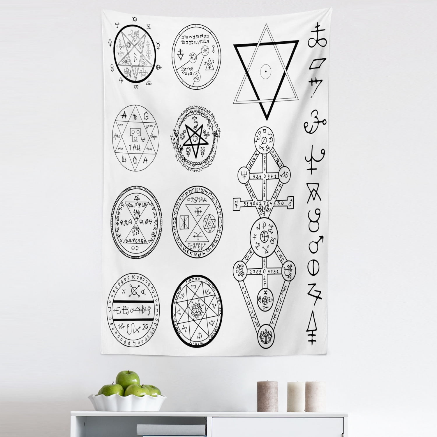 White Tapestry, Design Circular Pentagram Hidden Knowledge of Cosmos ...
