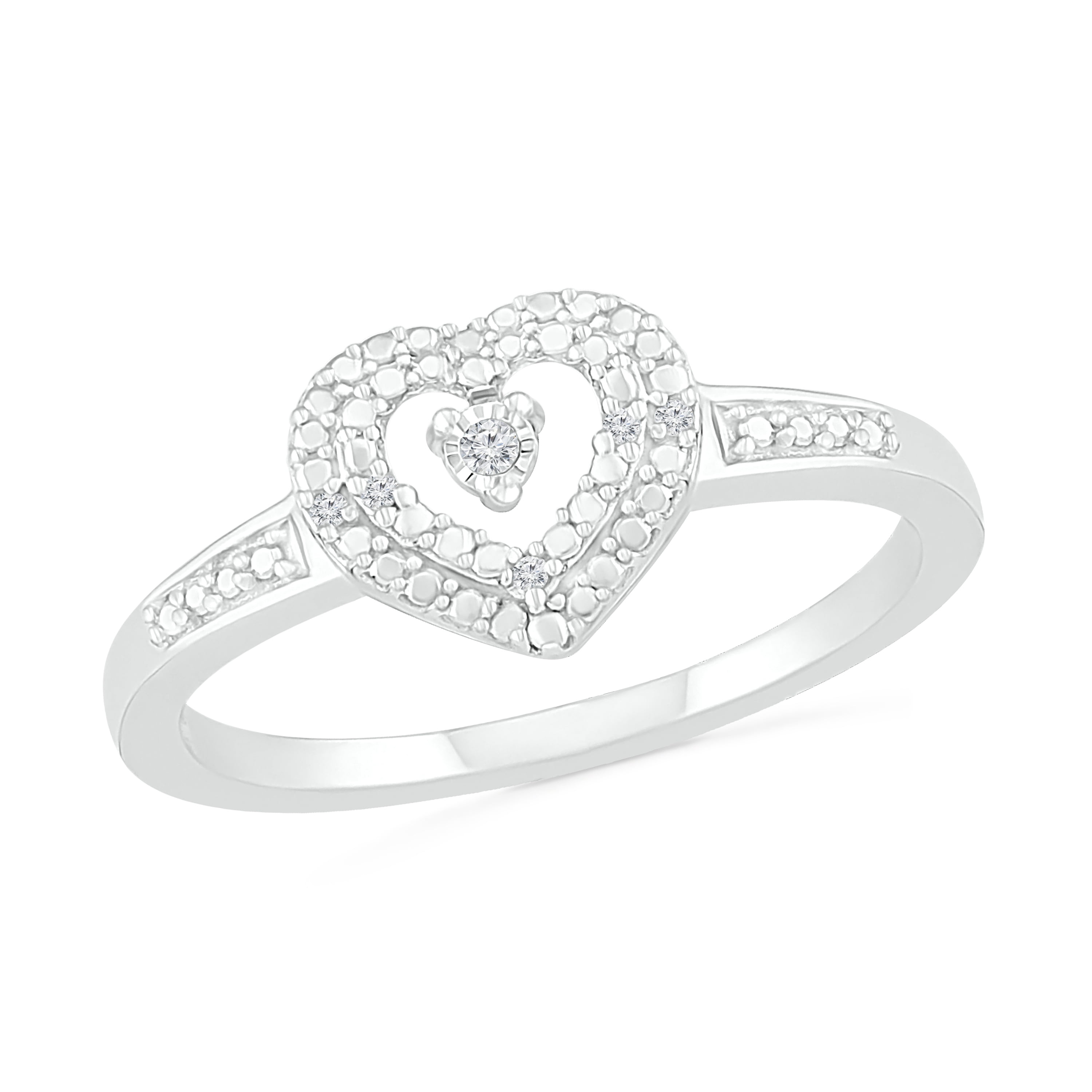 STERLING SILVER 0.03 CTTW WHITE DIAMOND HEART RING - Walmart.com