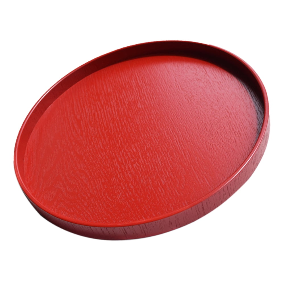 Round Wooden Plate Food Snack Serving Tray Salad Fruits Bowl Platter ...
