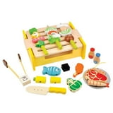 Wooden Grill BBQ Food Set Pretend Play Toy Wood Yellow Cooking for ...