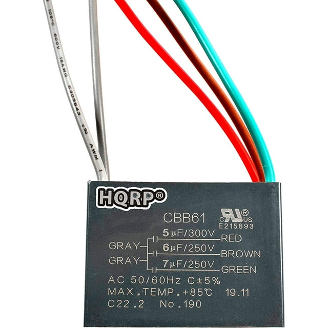 HQRP Capacitor fits Hampton Bay Ceiling Fan CBB61 5uf+6uf+7uf 5-Wire ... HQRP Capacitor fits Hampton Bay Ceiling Fan CBB61 5uf+6uf+7uf 5-Wire ...
